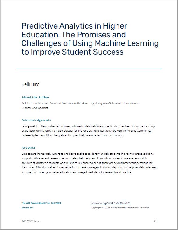 Predictive Analytics in Higher Education: The Promises and Challenges ...